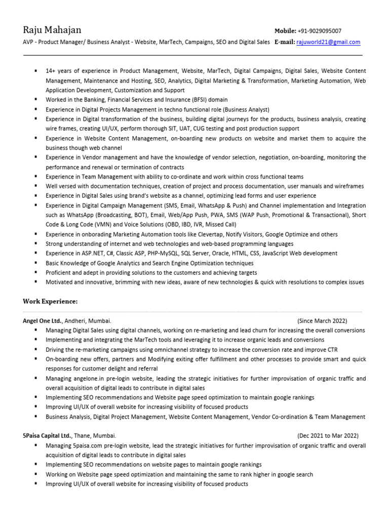 Raju Mahajan CV 03apr23 | PDF