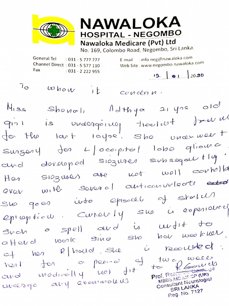 Doctor's Letter | PDF