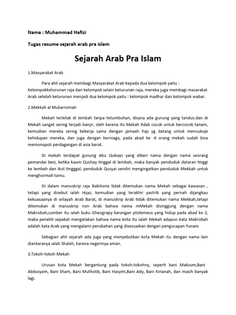 Sejarah Arab Pra Islam Karya Muhammad Hafizi, LC | PDF