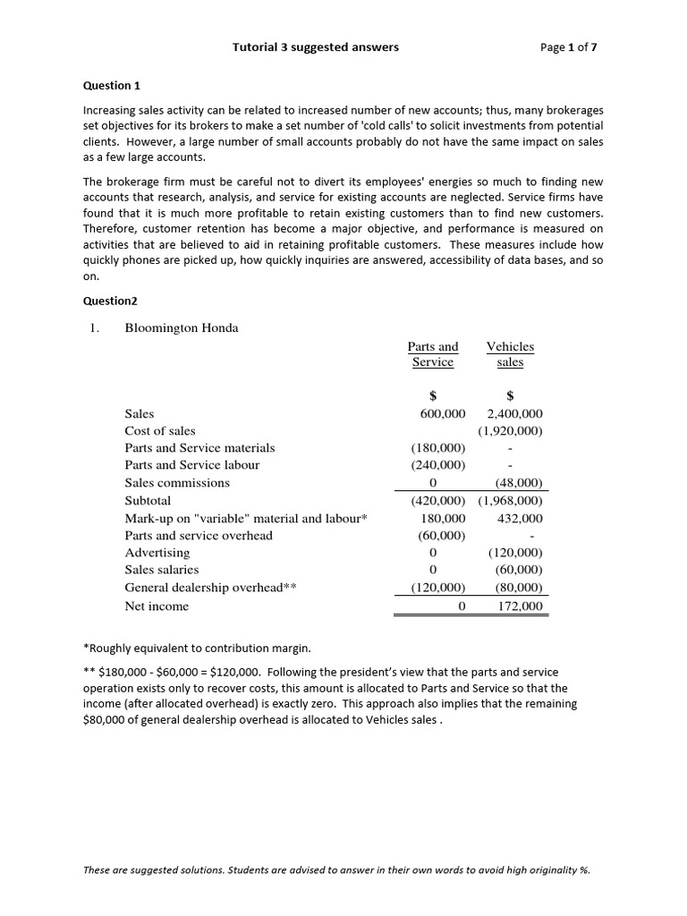 Tutorial 3 Answers | PDF | Equity (Finance) | Gross Margin