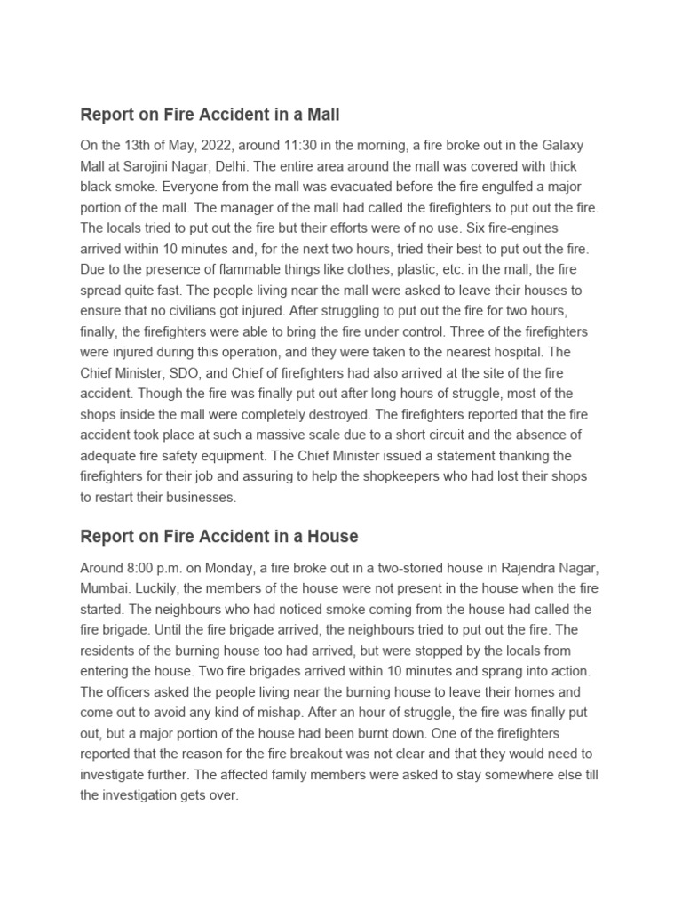 Report On Fire Accident in A Mall | PDF | Firefighter | Man Made Disasters
