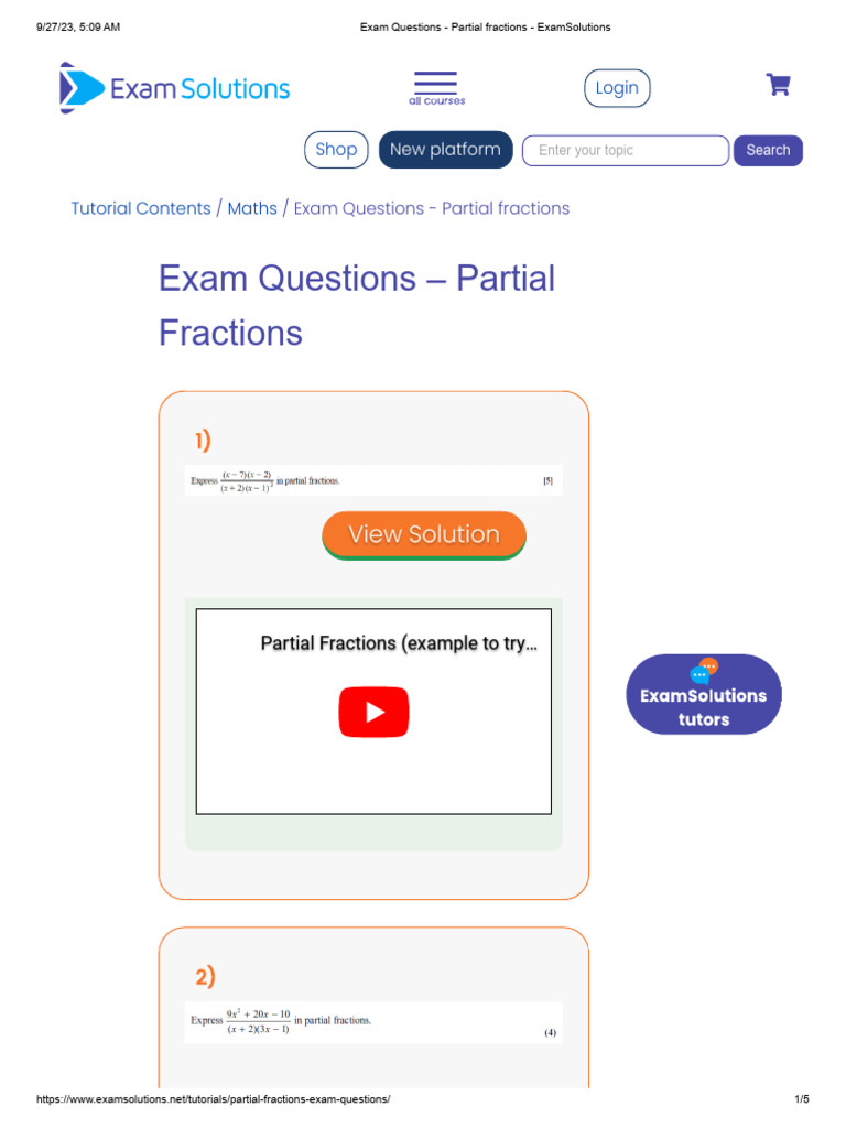 PARTIAL FRACTIONS EXAMINATIONS 1 | PDF
