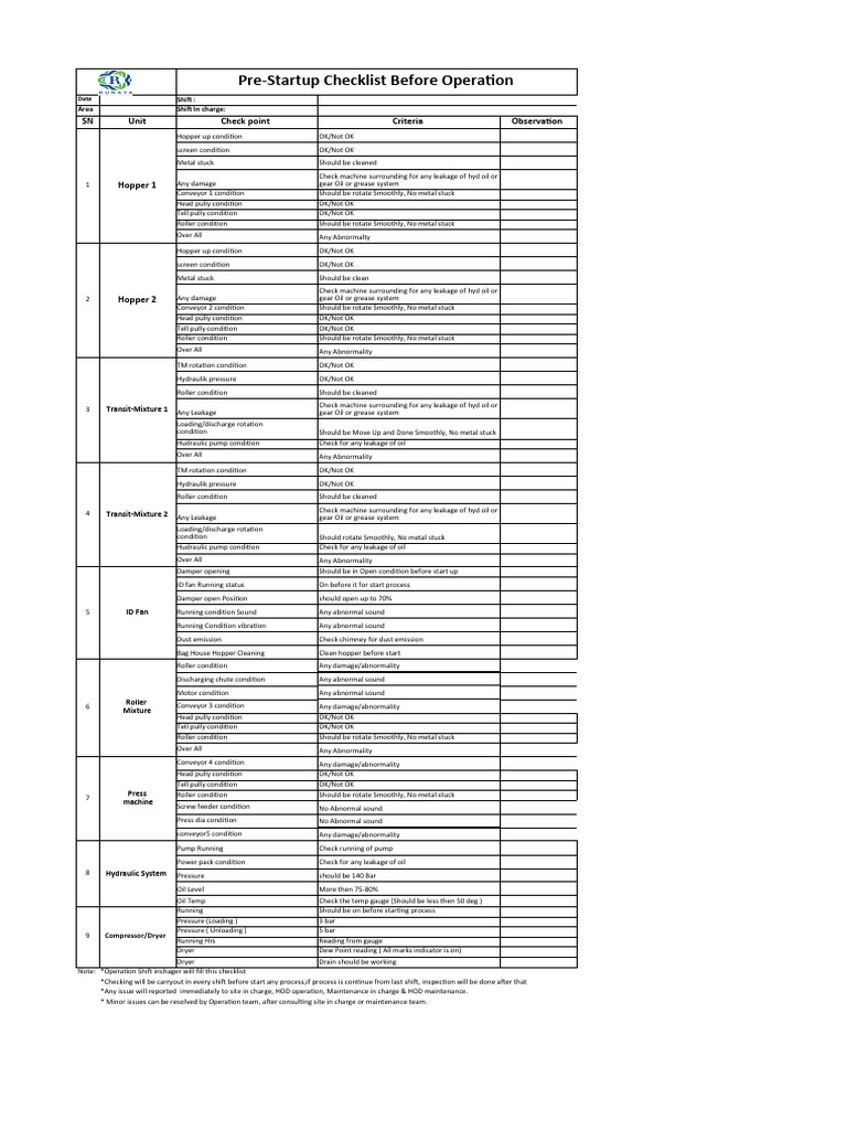 Machine Check List | PDF | Pump | Gas Technologies