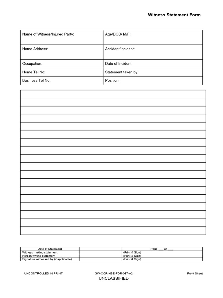 GW-COR-HSE-FOR-088-A2 Witness Statement Form | PDF