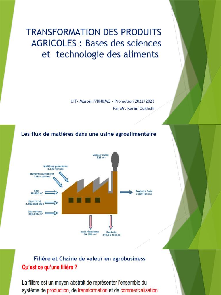 Présentation Cours Transformation Des Produits Agricoles | PDF | Agriculture | Maroc