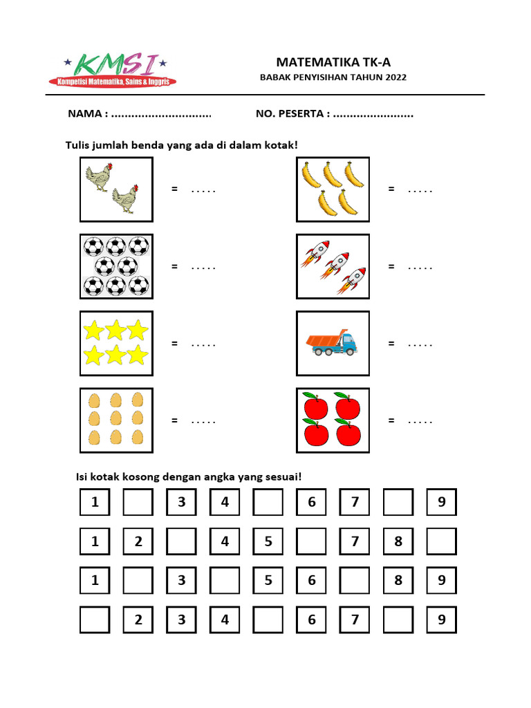 Soal Penyisihan Math Kelas TK A | PDF