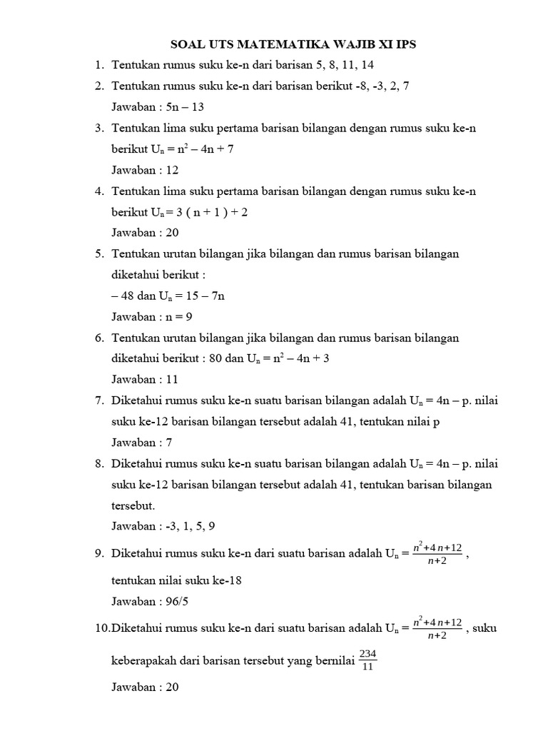 Soal Uts Matematika Wajib Xi Ips | PDF | Metode & Bahan Ajar