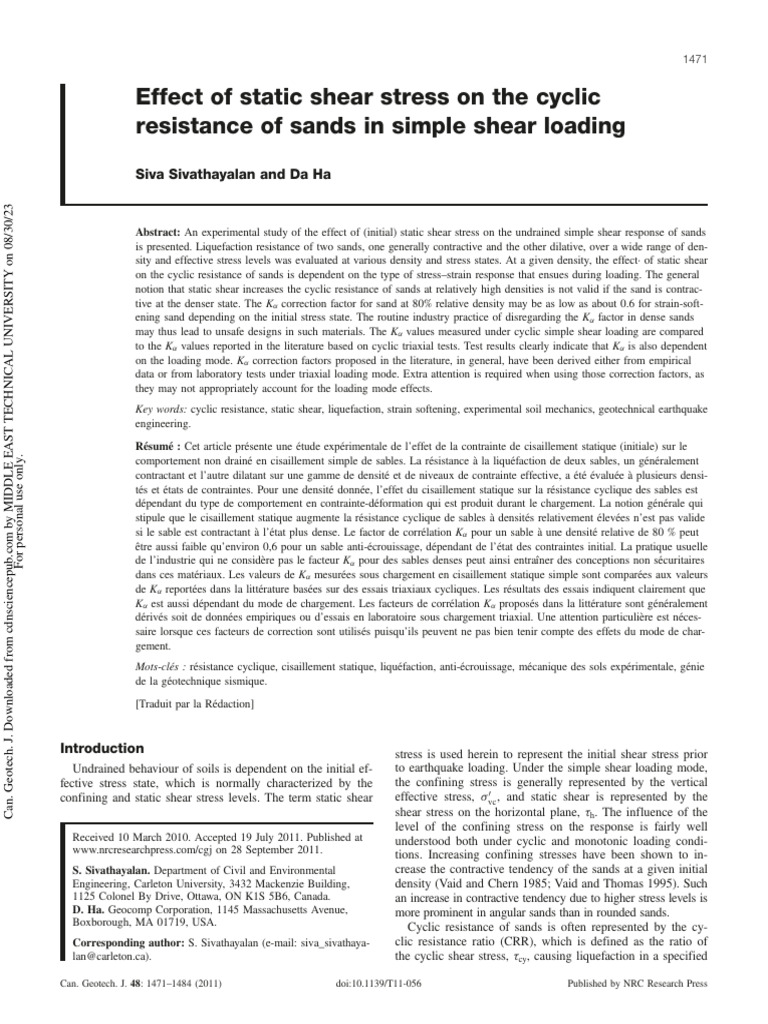 Effect of Static Shear Stress On The Cyclic Resistance of Sands in ...