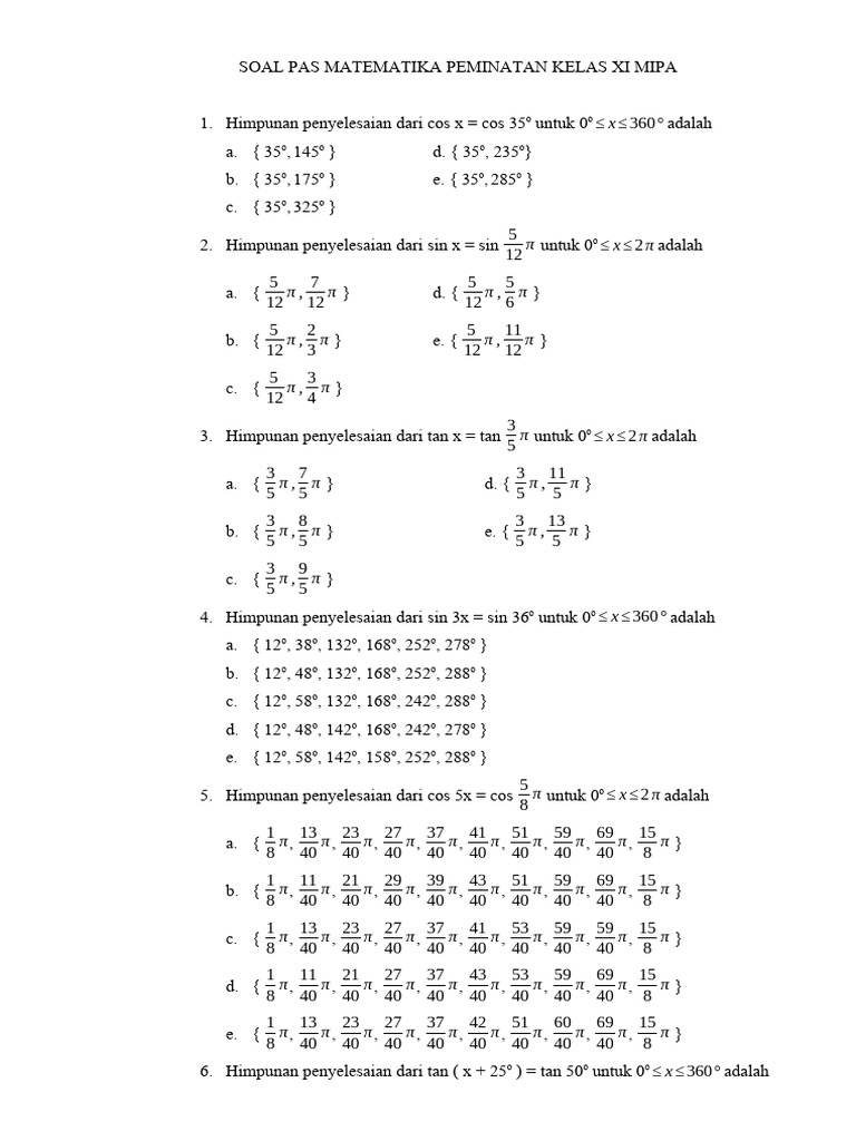 Soal Pas Matematika Peminatan Kelas Xi Mipa | PDF