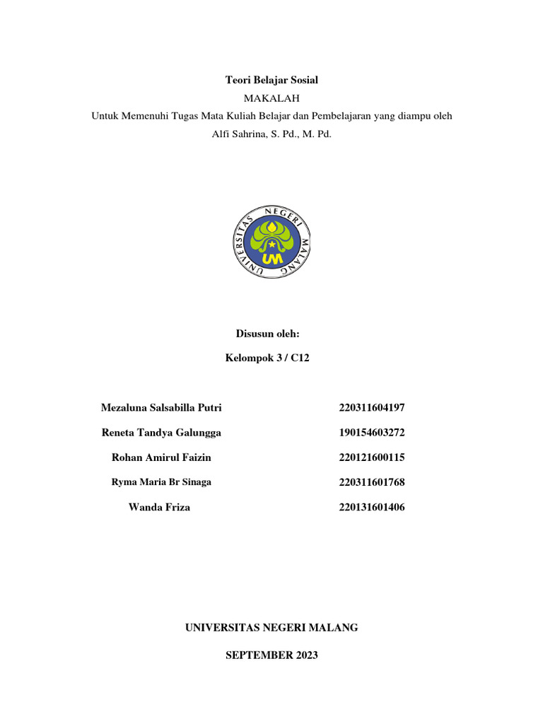 Makalah Teori Belajar Sosial | PDF | Karier & Perkembangan | Ilmu Sosial
