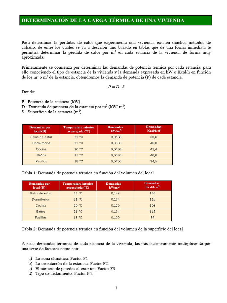 Cálculo de Carga Térmica en Viviendas | PDF | Calor | Cantidades fisicas