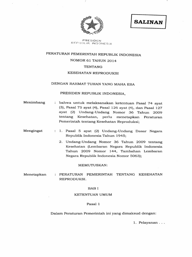 PP No. 61 TH 2014 TTG Kesehatan Reproduksi | PDF