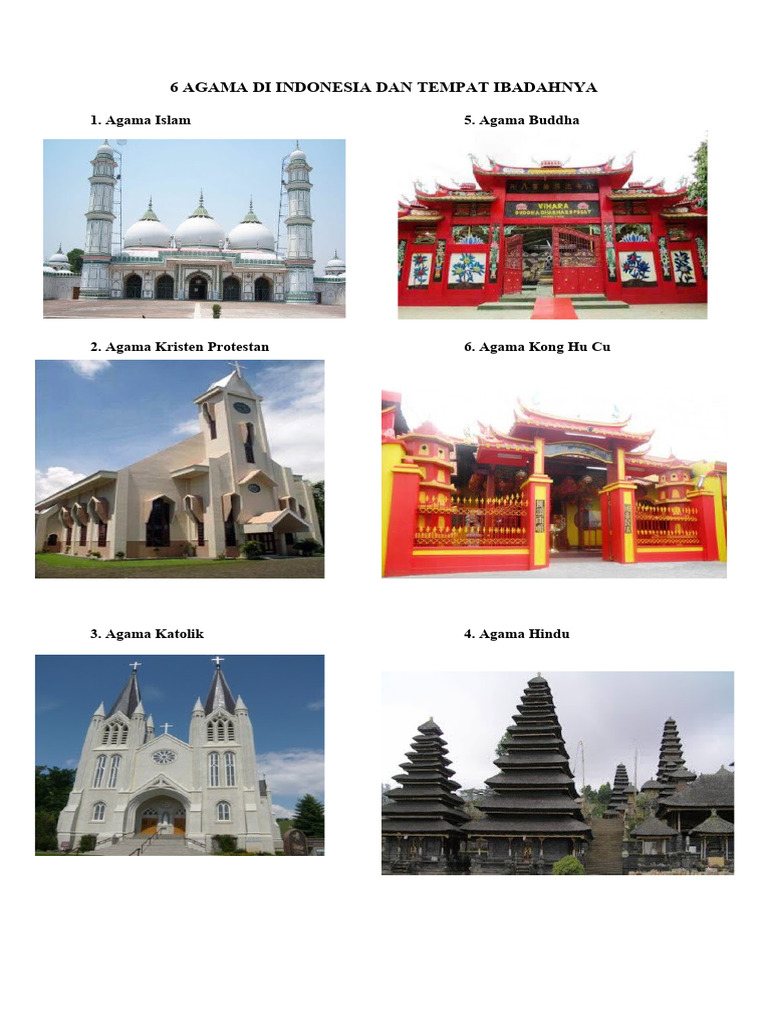 6 Agama Di Indonesia Dan Tempat Ibadahnya | PDF