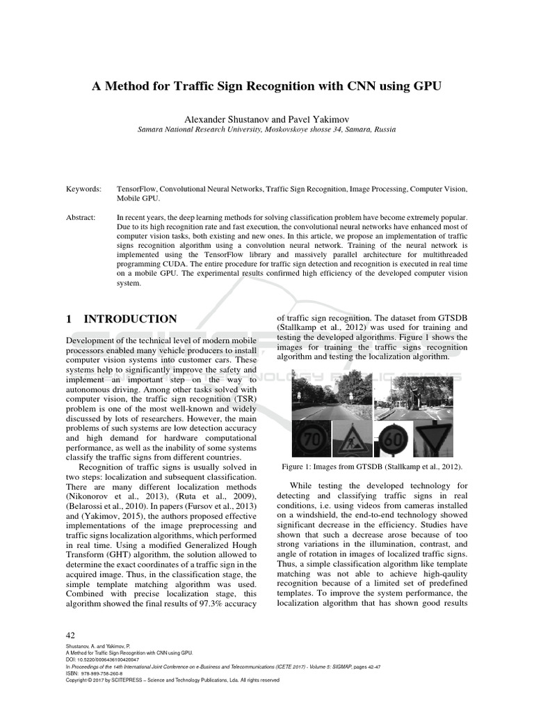 A Method For Traffic Sign Recognition With Cnn Using Gpu Pdf