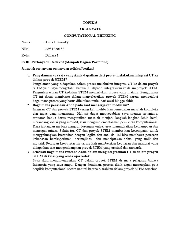 Topik 5 Aksi Nyata Refleksi Dan Portofolio Merge Computational Thinking-Aulia Elkasinky ...