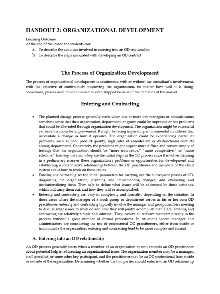Handout 3 Od | PDF | Organization Development | Consultant