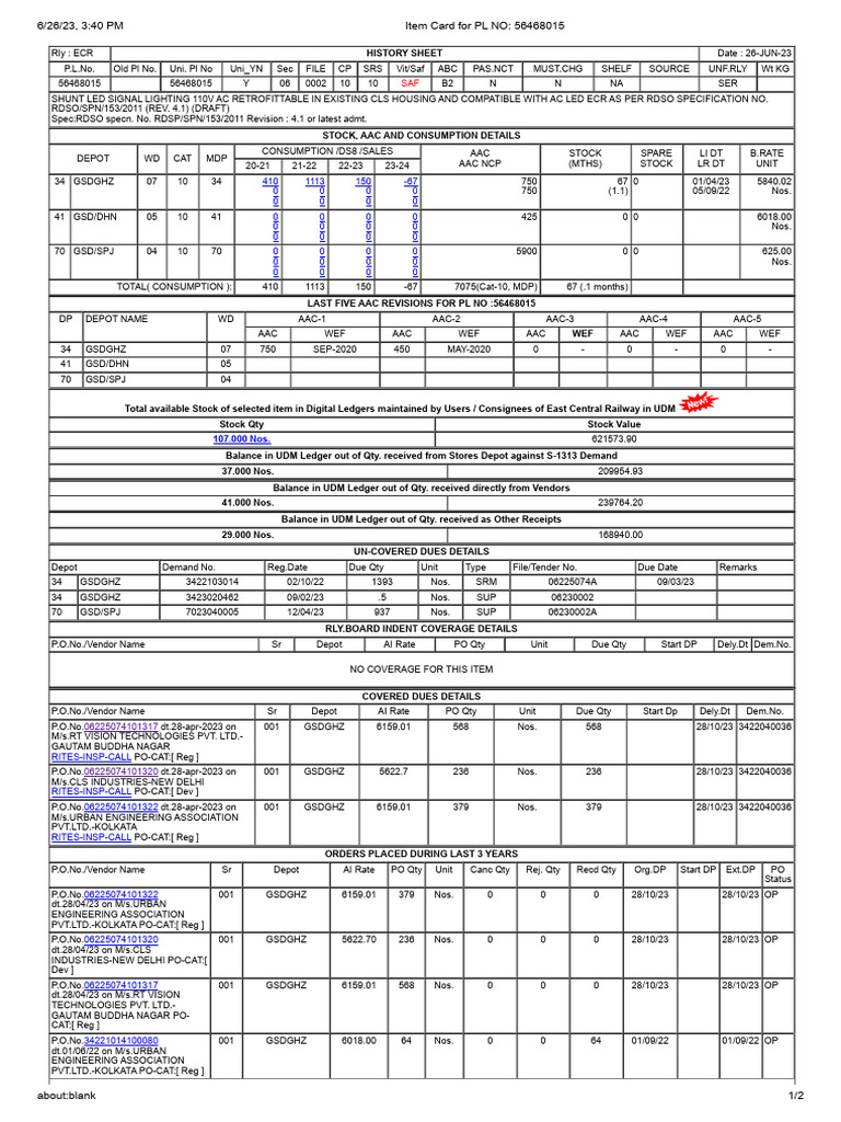 Item Card For PL NO - 56468015-ECR | PDF