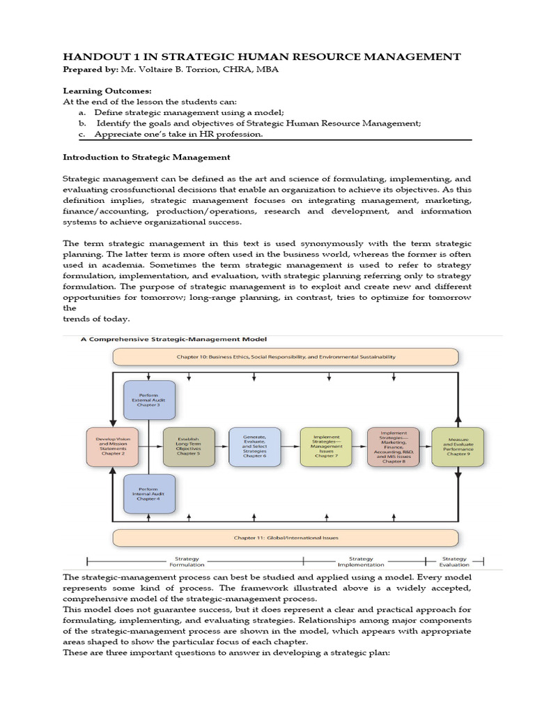 HANDOUT 1 in Strategic Human Resource Management | PDF