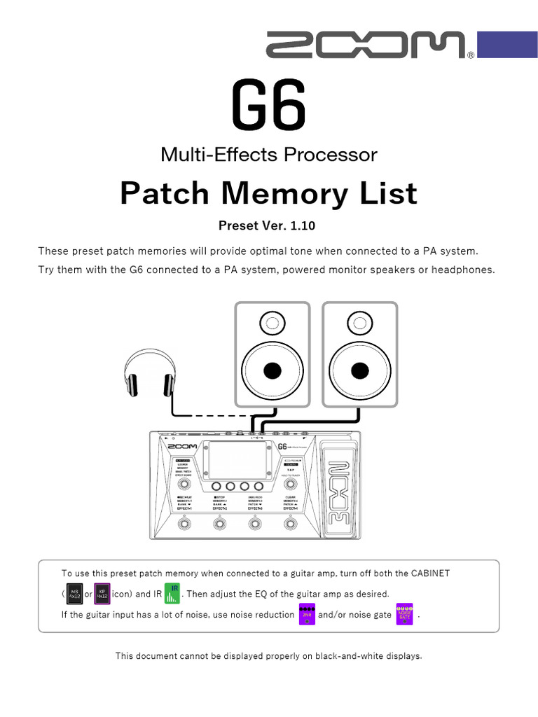 Zoom G6 Patch Memory Overview | PDF | Guitars | Bass Guitar