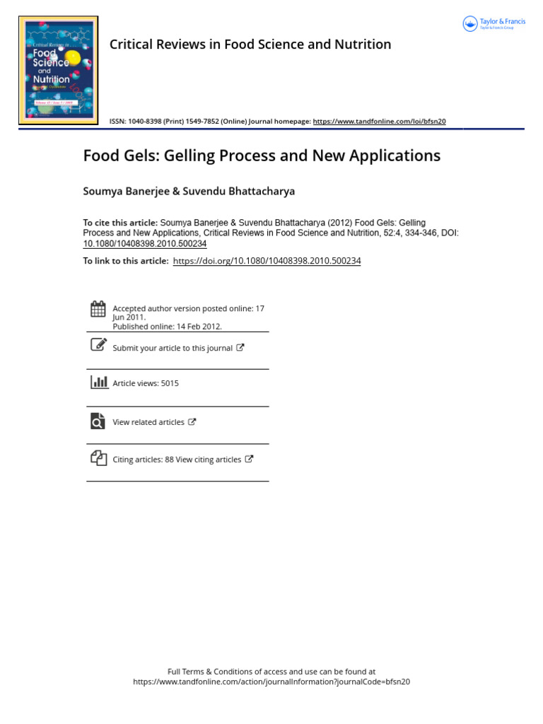 Food Gels - Gelling Process and New Applications | PDF