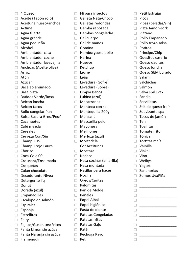 Lista de La Compra A-Z | PDF | Ingredientes de comida | Alimentos