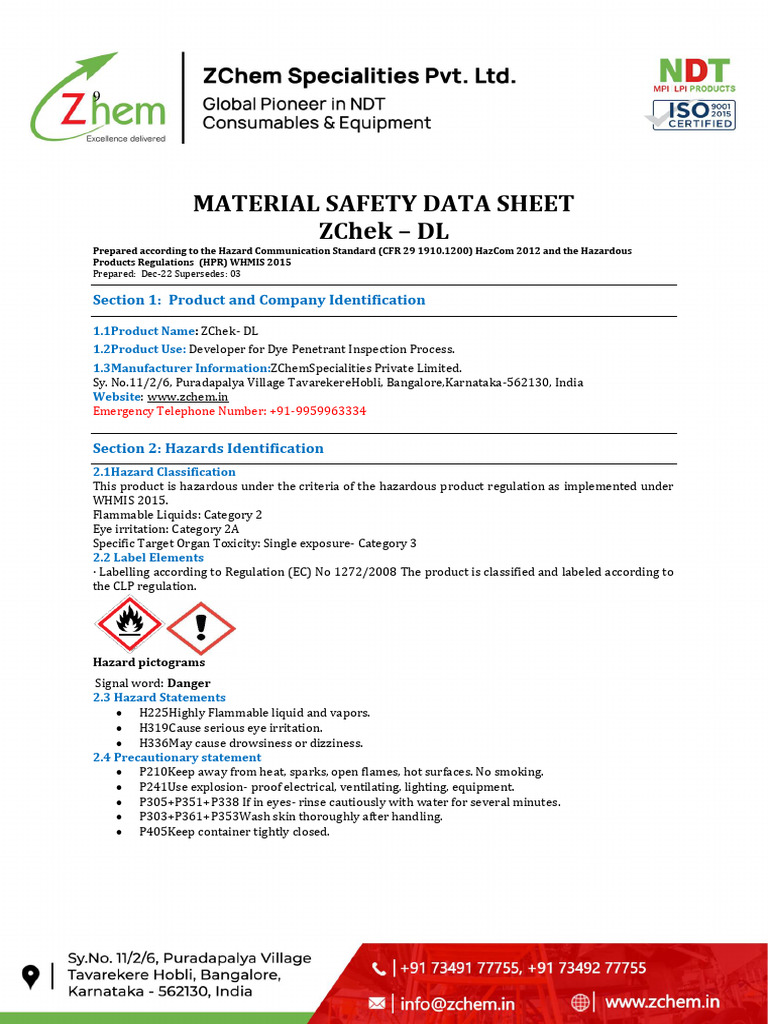ZChek DL Bulk MSDS | PDF