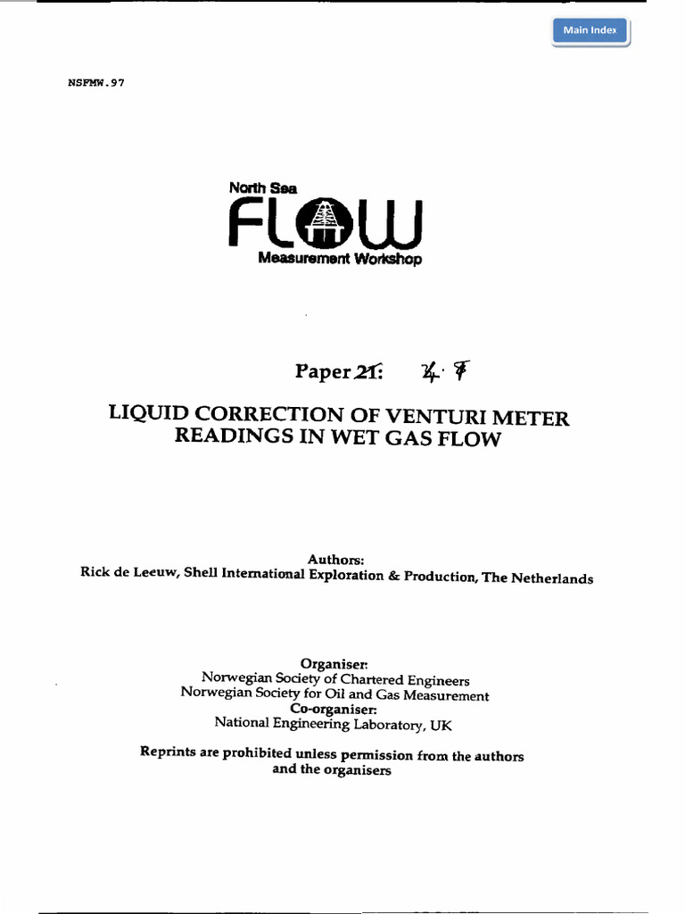 1997 21 Liquid Correction of Venturi Meter Readings in Wet Gas Flow de Leeuw Shell | PDF
