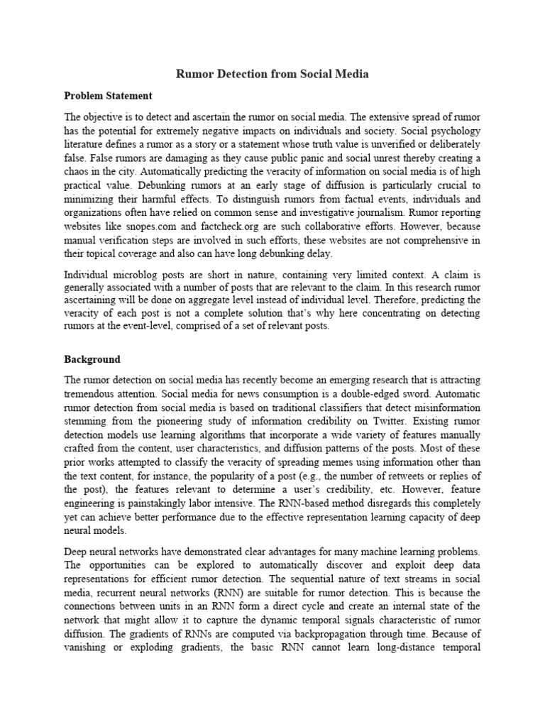 Rumor Detection From Social Media Pdf Rumor Cybernetics