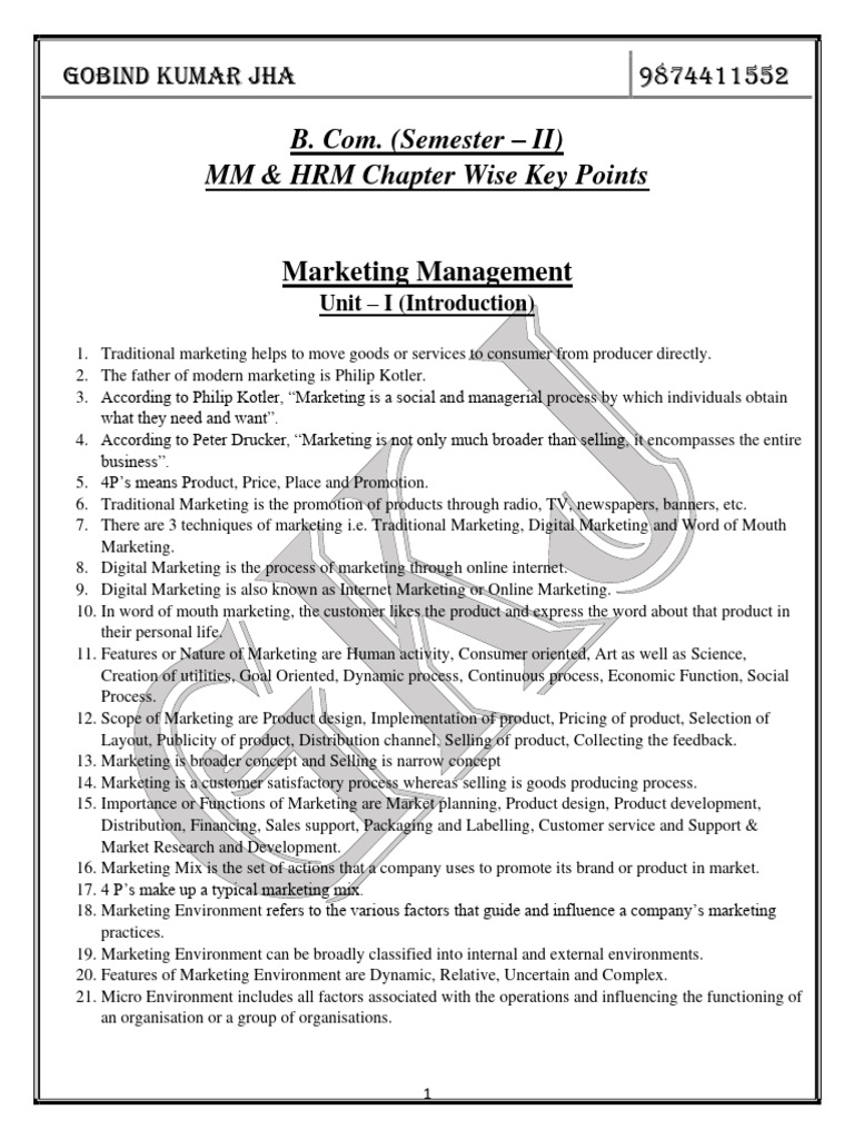 Sem - II MM 0 HRM Chapter Wise Key Points | PDF