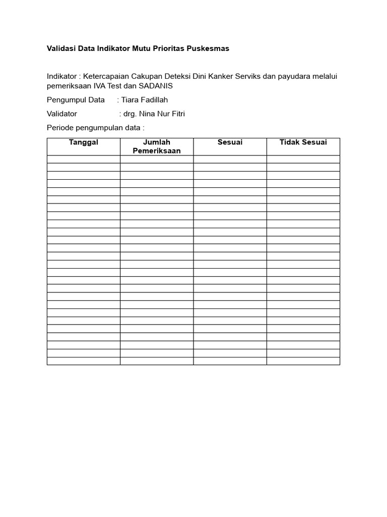 Validasi Data Indikator Mutu Prioritas Puskesmas | PDF