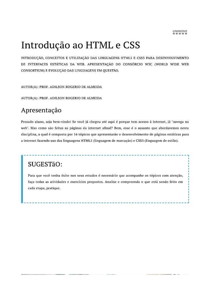Introdução Ao HTML | PDF Introdução Ao HTML | PDF