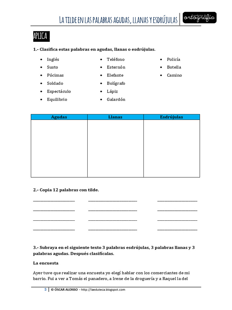 Cuadernillo para Trabajar Tildes 3 | PDF