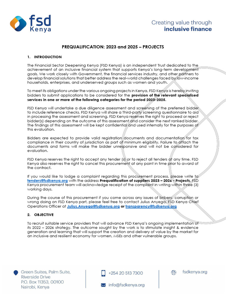 FSD Kenya Supplier Prequalification | PDF | Economics | Analytics