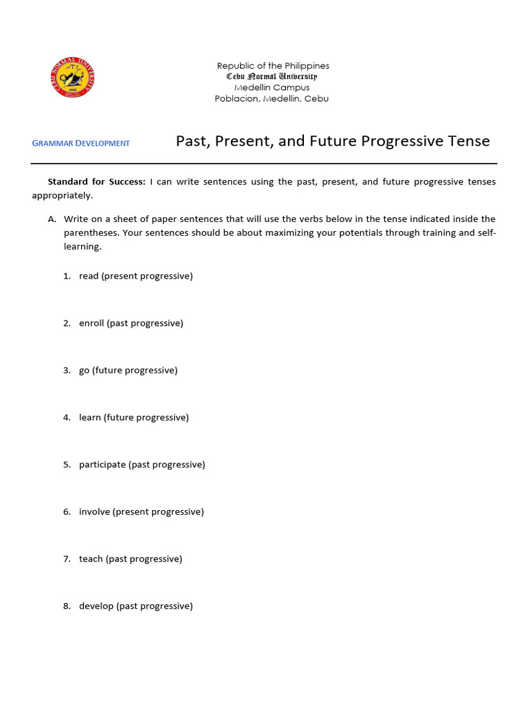 Past, Present, and Future Progressive Tense | PDF