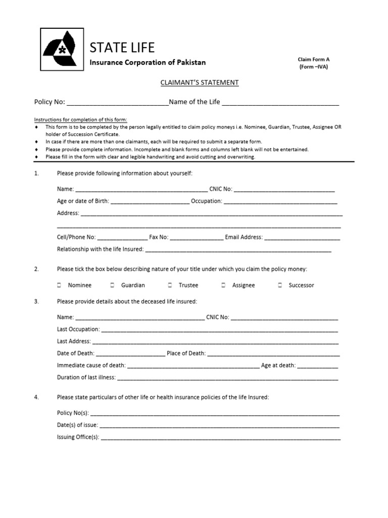Death Claim Form A English | PDF | Health Care