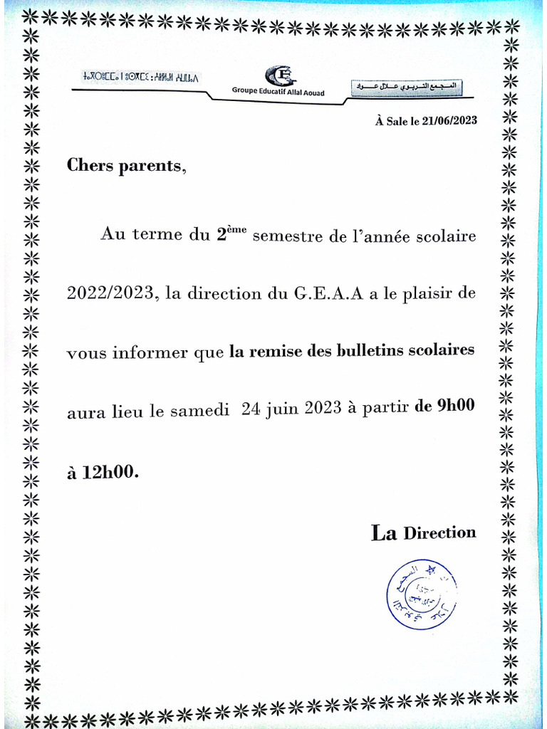 La Remise Des Bulletins Scolaires | PDF