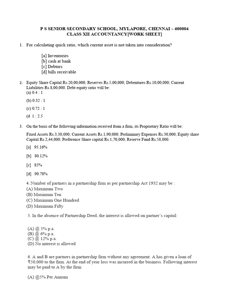 Xii Accountancy Quarterly Worksheet | PDF | Goodwill (Accounting) | Revenue