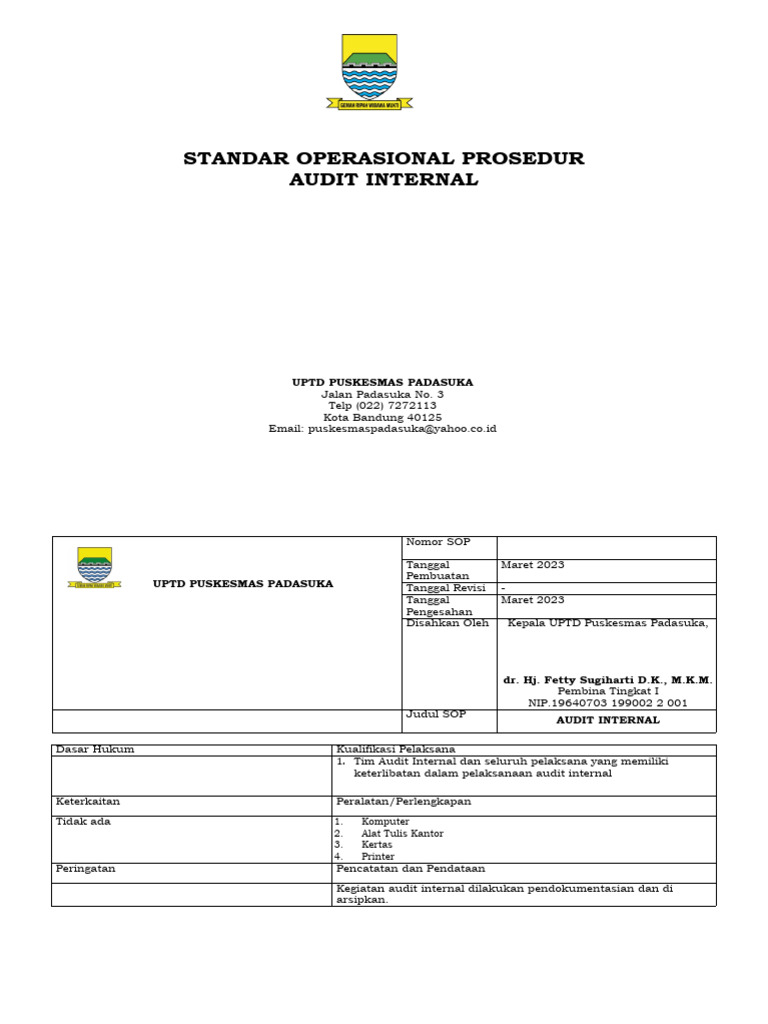 Sop Audit Internal 2023 | PDF