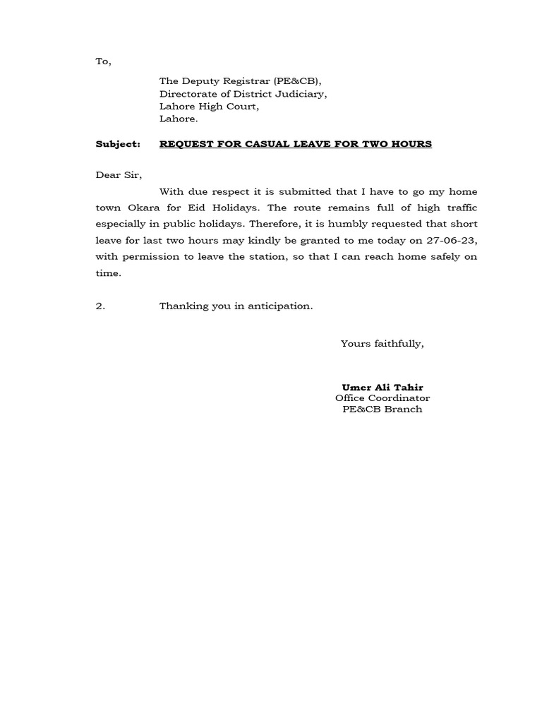 Leave Application | PDF