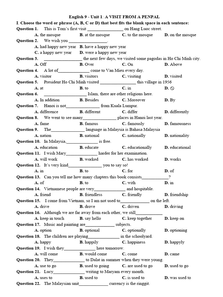 English 9 Unit 1 Azota | PDF
