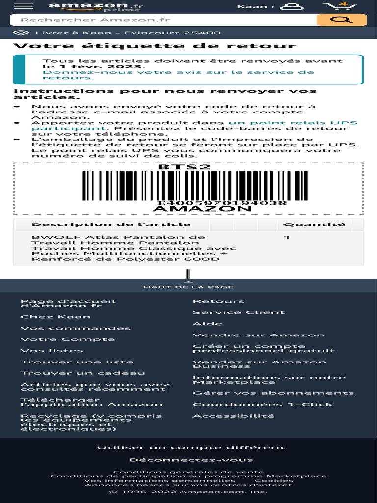 Retour d'articles Amazon via UPS | PDF