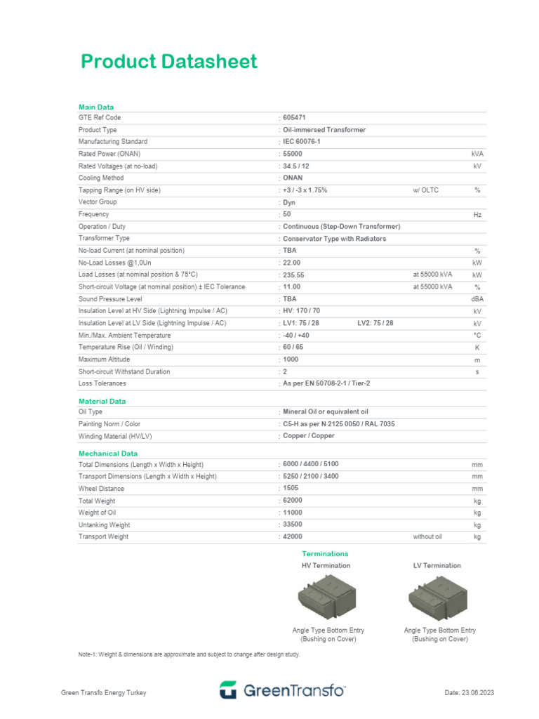ONAN Oil-Immersed Transformer Datasheet | PDF | Transformer ...