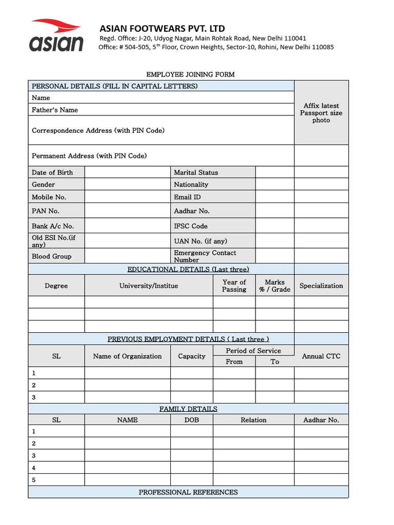 Employee Joining Form Asian | PDF | Government And Personhood ...