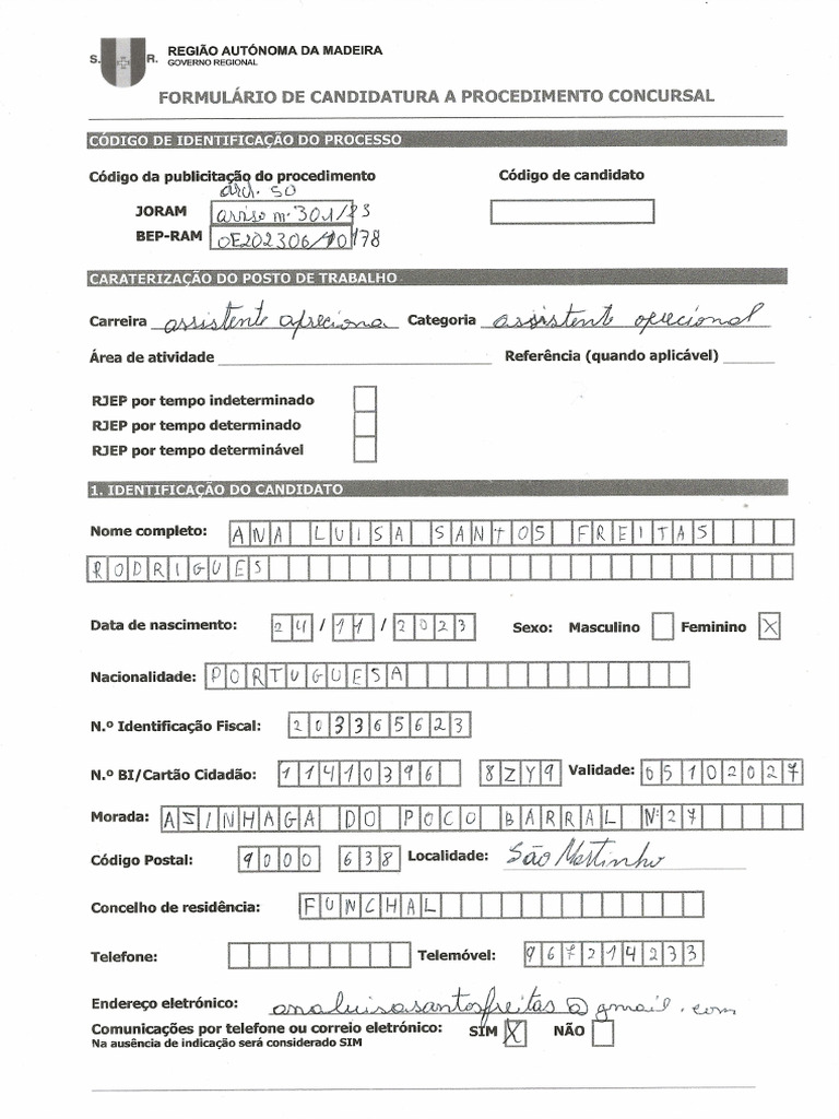 Formulário de Candidatura A Procedimento Concursal | PDF