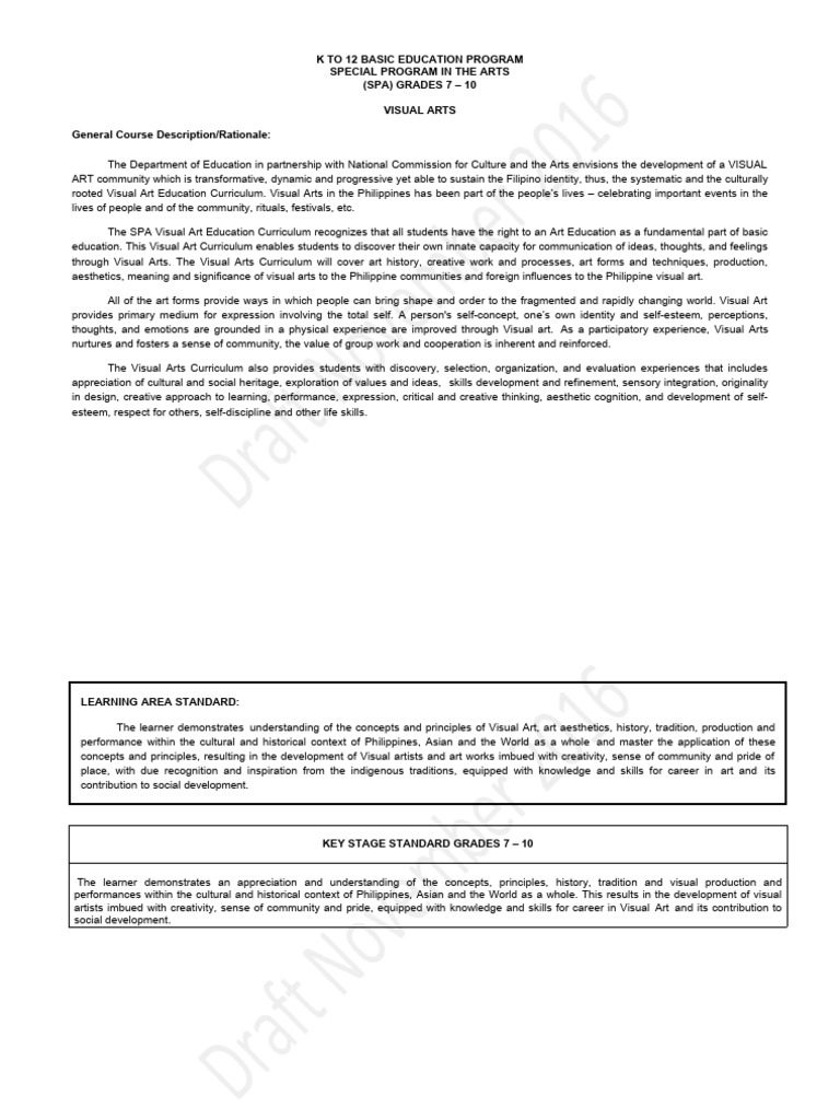 Visual Arts Curriculum for Grades 7-10 | PDF