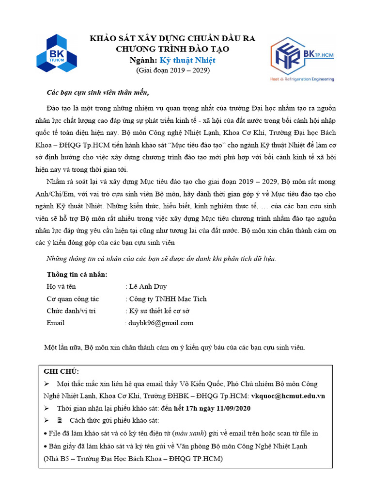 2020.7.23 - Form khảo sát chuẩn đầu ra ngành KT Nhiệt - Cuu SV | PDF