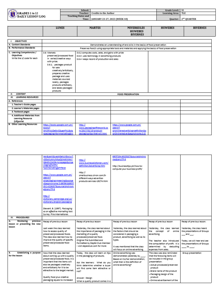 DLL - Tle 6 - Q2 - W10 | PDF
