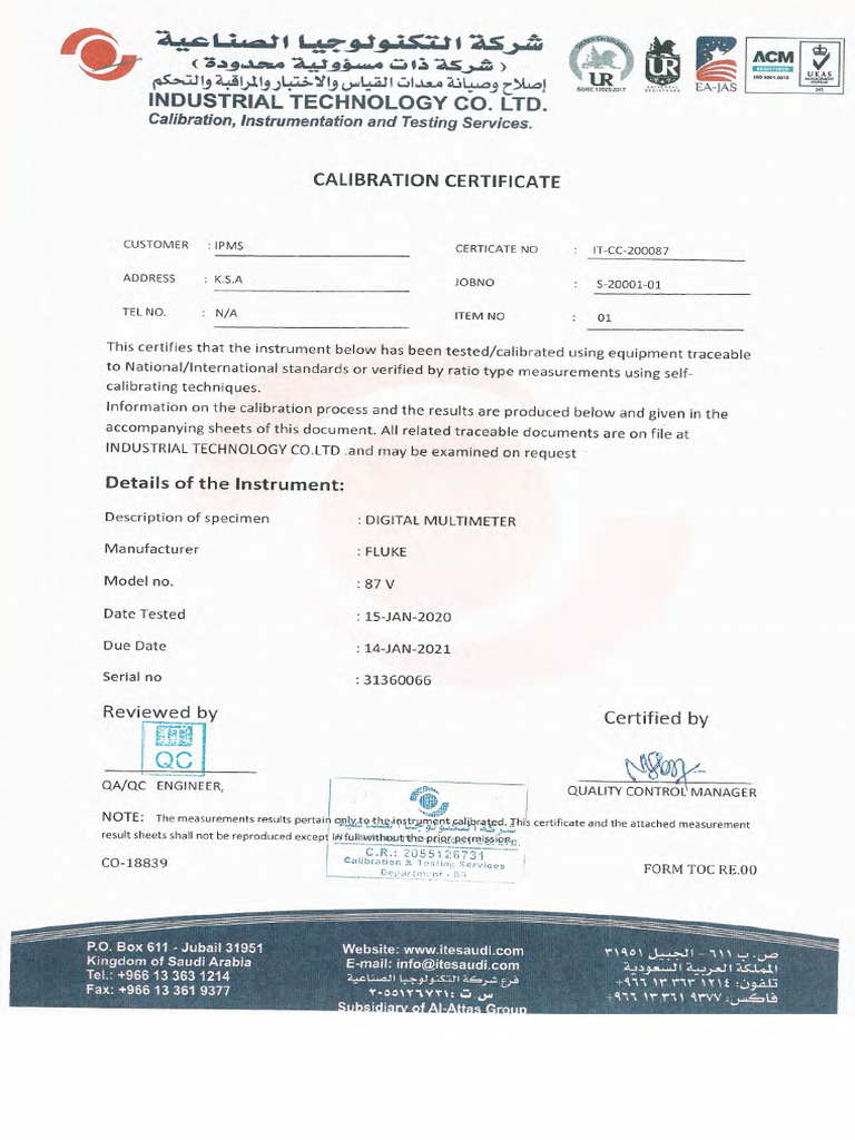ITC - Calibration Certificates | PDF