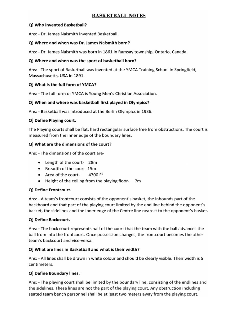 PE Basketball Full Notes | PDF