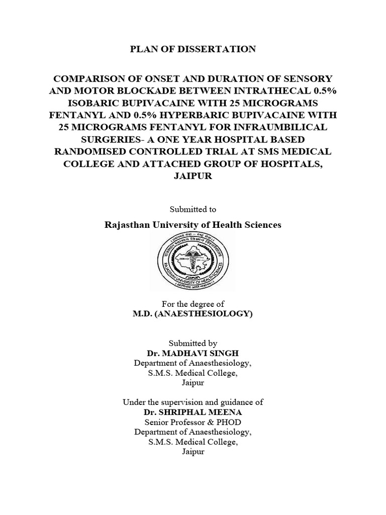 Plan of Dissertation-Madhavi | PDF | Anesthesia | Fentanyl